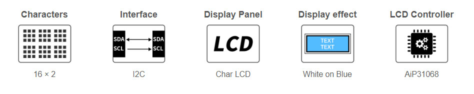 WAVESHARE 23991 LCD1602 I2C Module, White color with blue background ...