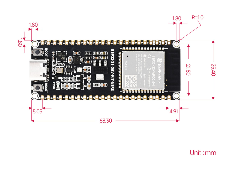 WAVE-24243 ESP32-S3 Microcontroller, 2.4GHz Wi-Fi Development Board ...