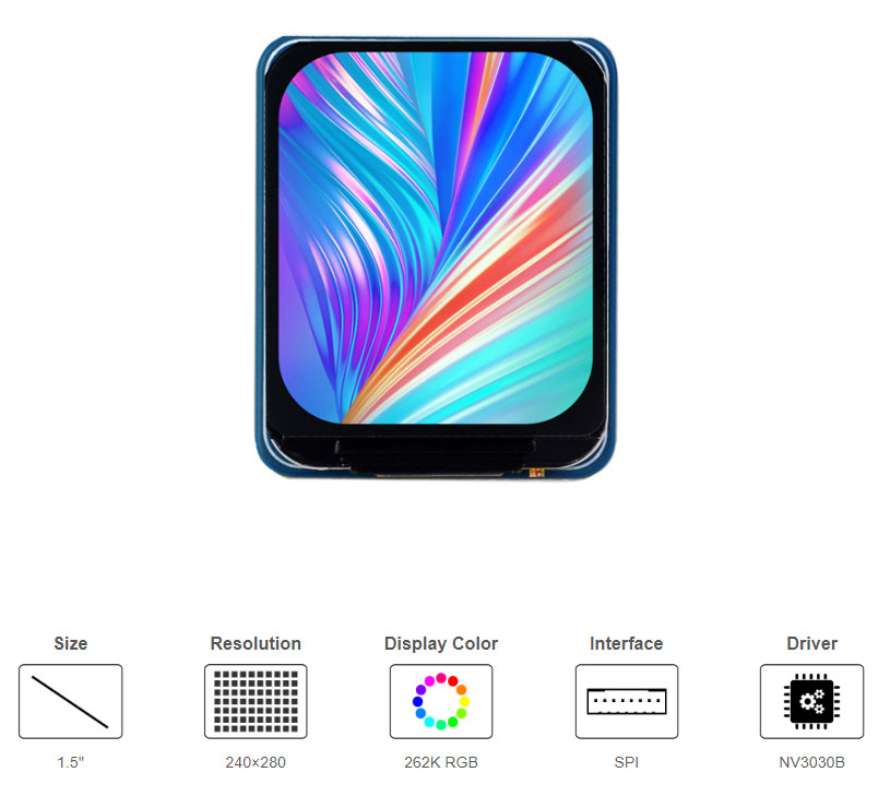 WAVESHARE 26118 1.5inch LCD Display Module, IPS Panel, Rounded Corners ...