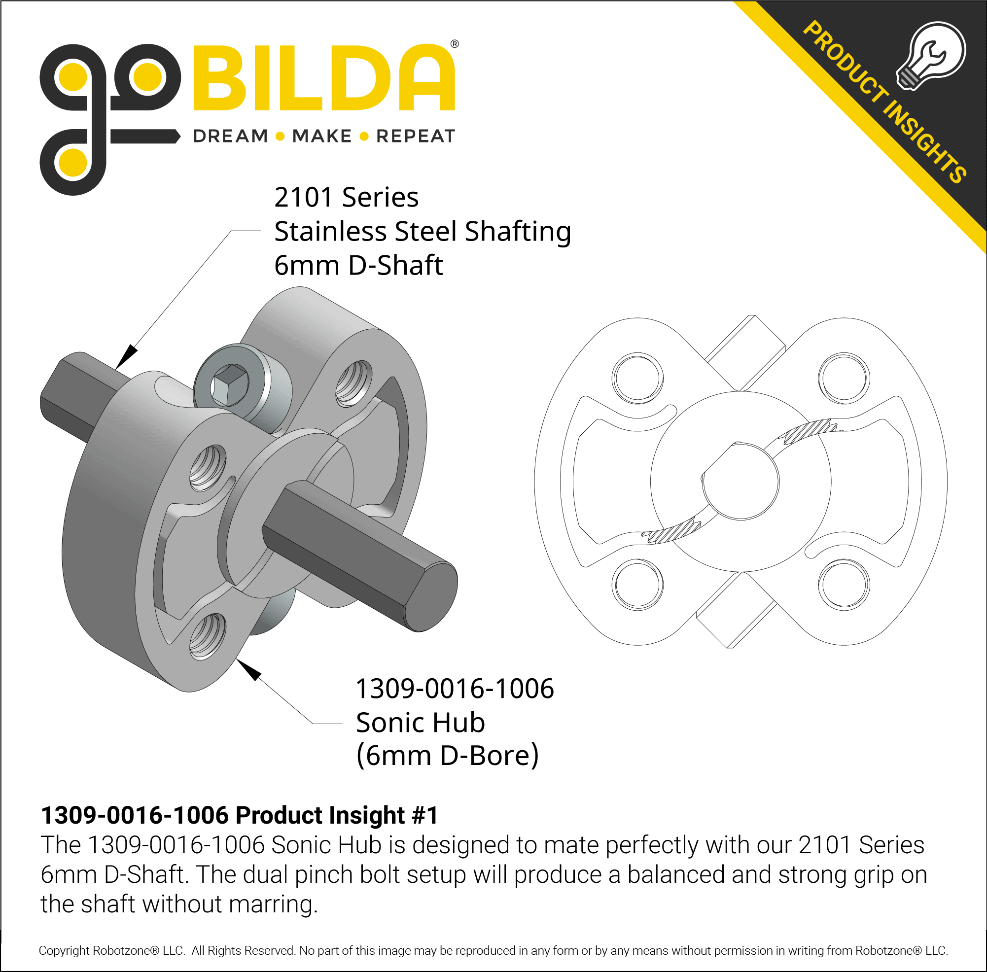 1309-0016-1006, 1309 Series Sonic Hub (6mm D-Bore)